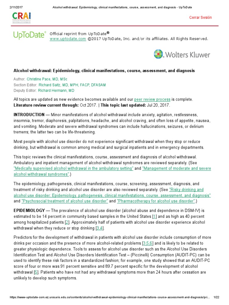 Alcohol Withdrawal - Epidemiology, Clinical Manifestations, Course ...