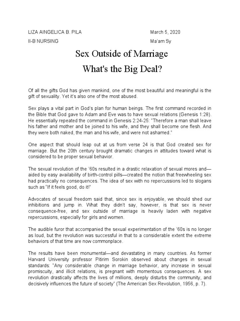 Sex Outside Of Marriage Whats The Big Deal Pdf Sexual Revolution Human Sexual Activity