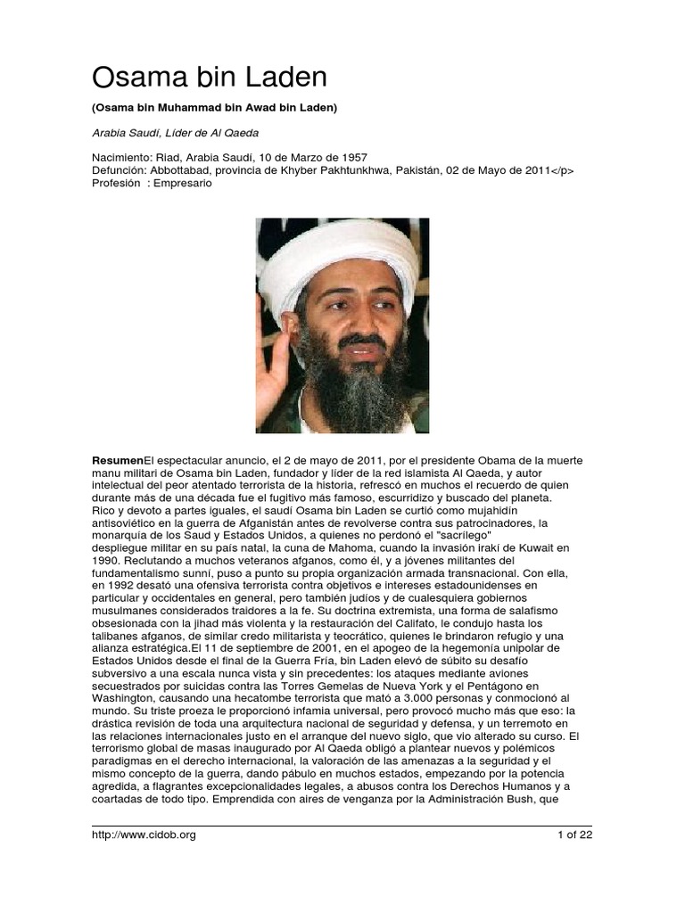 Osama Bin Laden: Arabia Saudí, Líder de Al Qaeda | PDF | Osama Bin ...