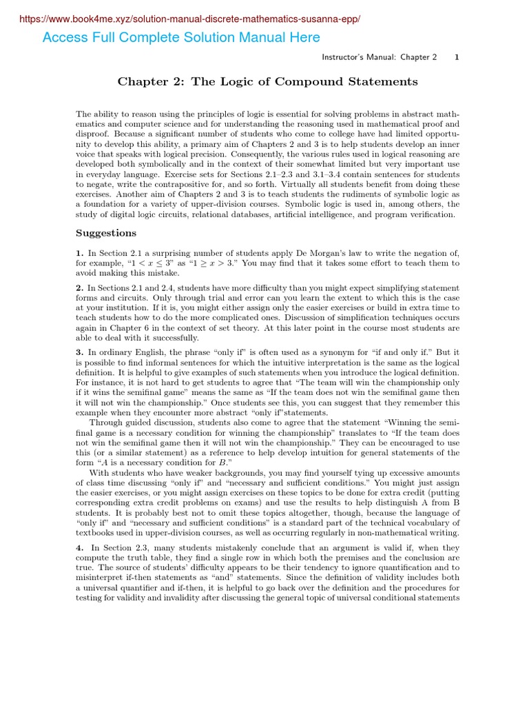 Access Full Complete Solution Manual Here: Chapter 2: The Logic of ...