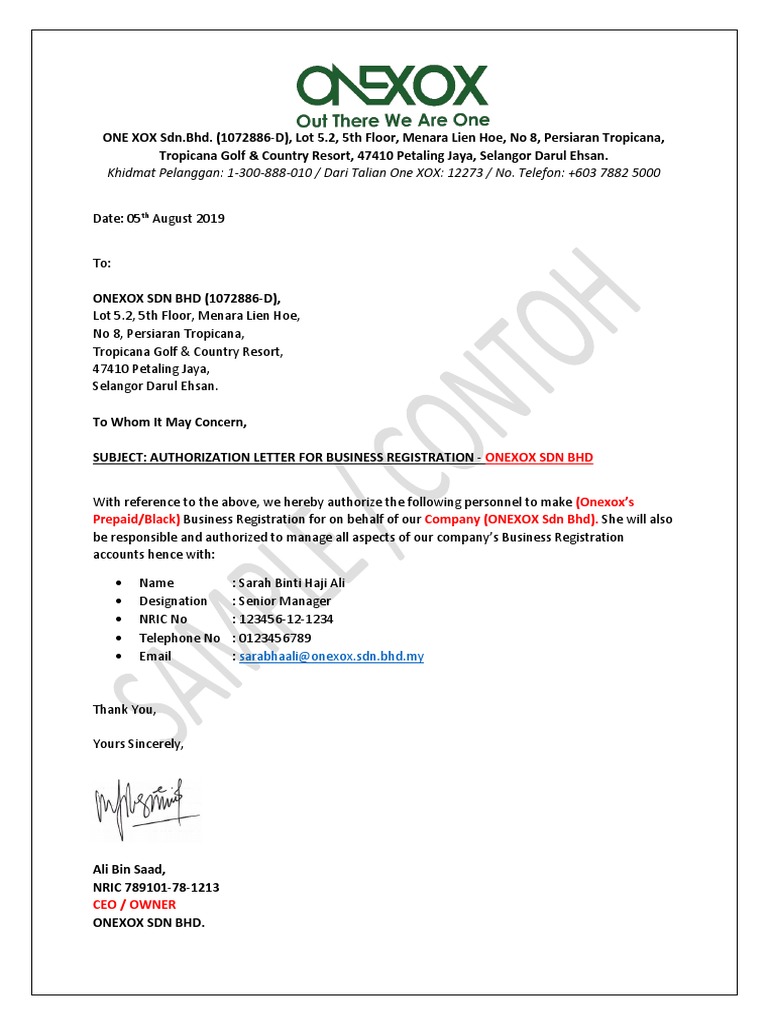 Authorization Letter With Company Letter Head (SAMPLE) | PDF