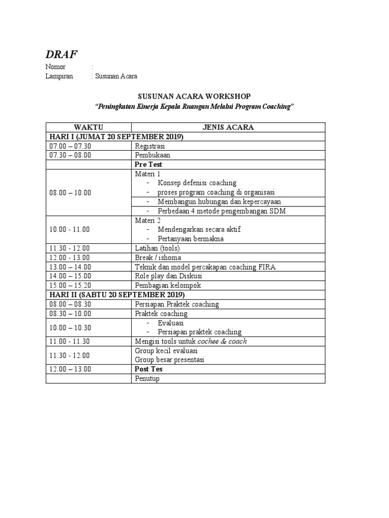 RUNDOWN ACARA Pelatihan Contoh | PDF