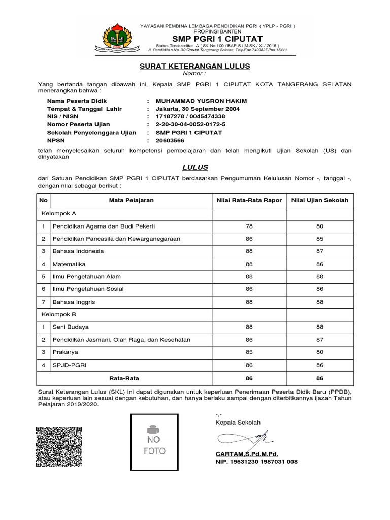 SKL Siswa 0045474338 | PDF