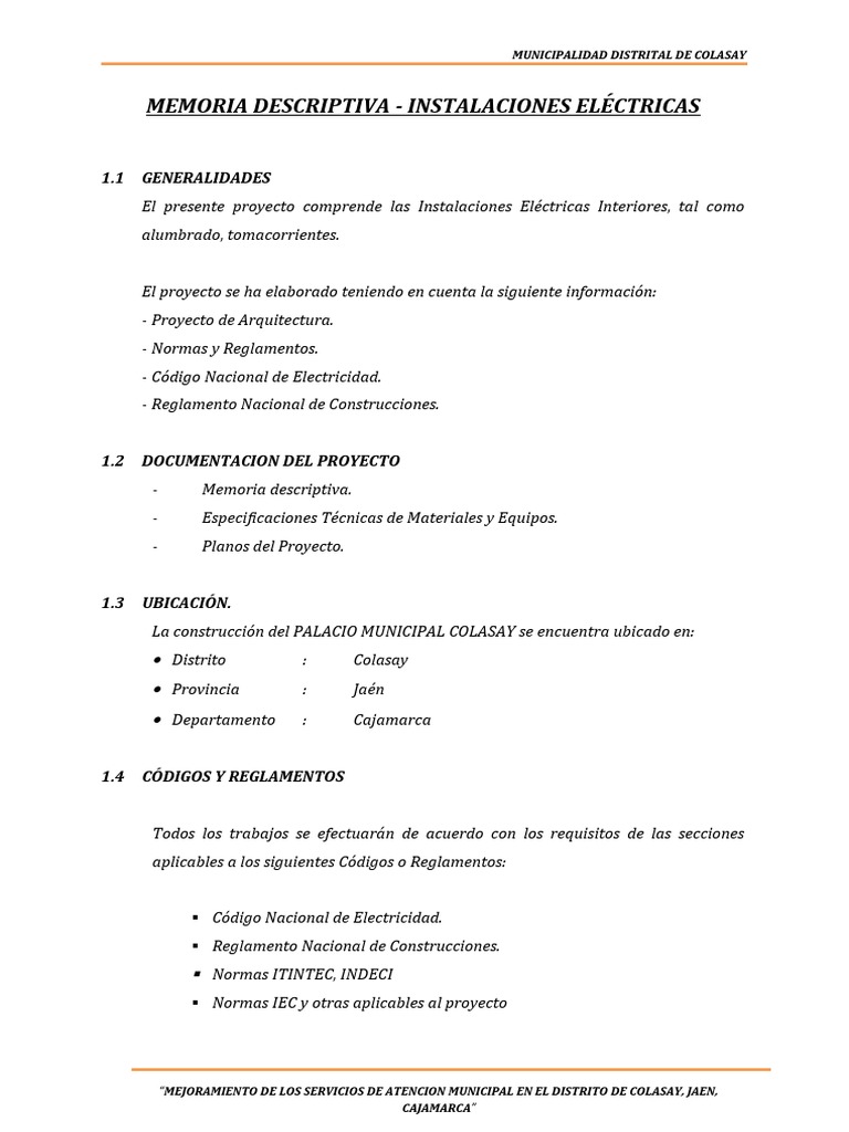 Memoria Descriptiva - Instalaciones Electricas | PDF | Aislador (Electricidad) | Electromagnetismo