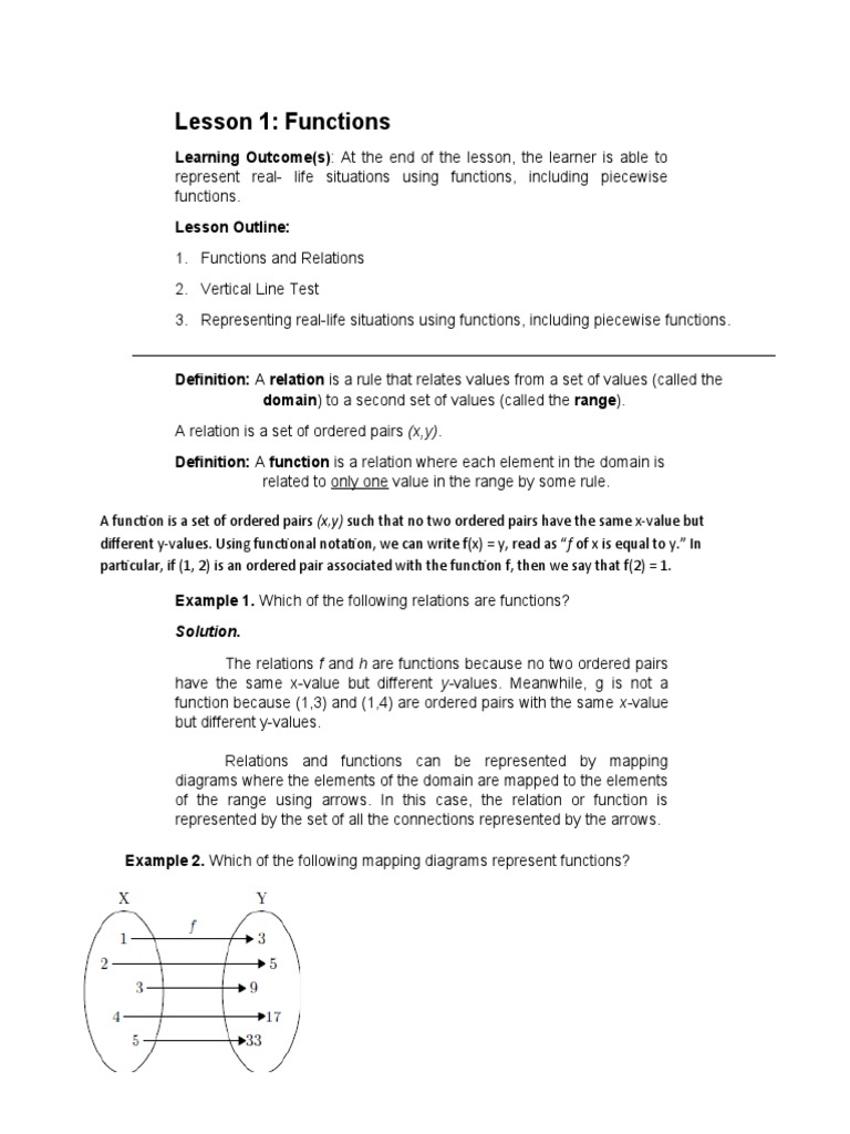 Lesson 1: Functions: Solution | PDF | Function (Mathematics) | Abstract ...