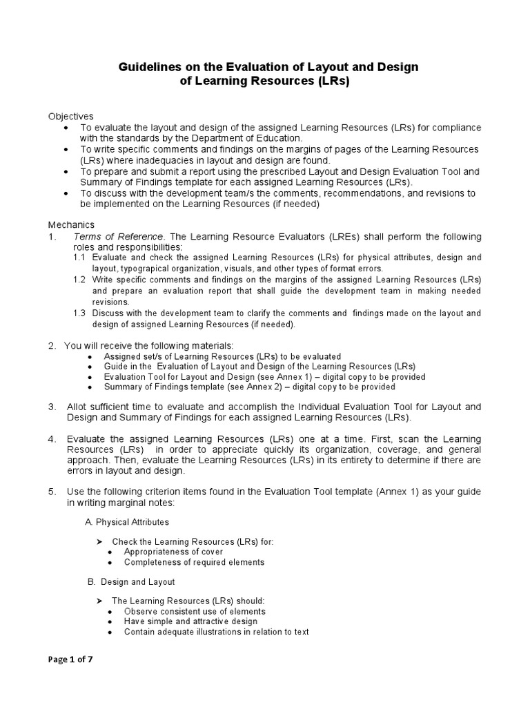 Guidelines Evaluation in Layout Summary of Findings | PDF | Book Design ...