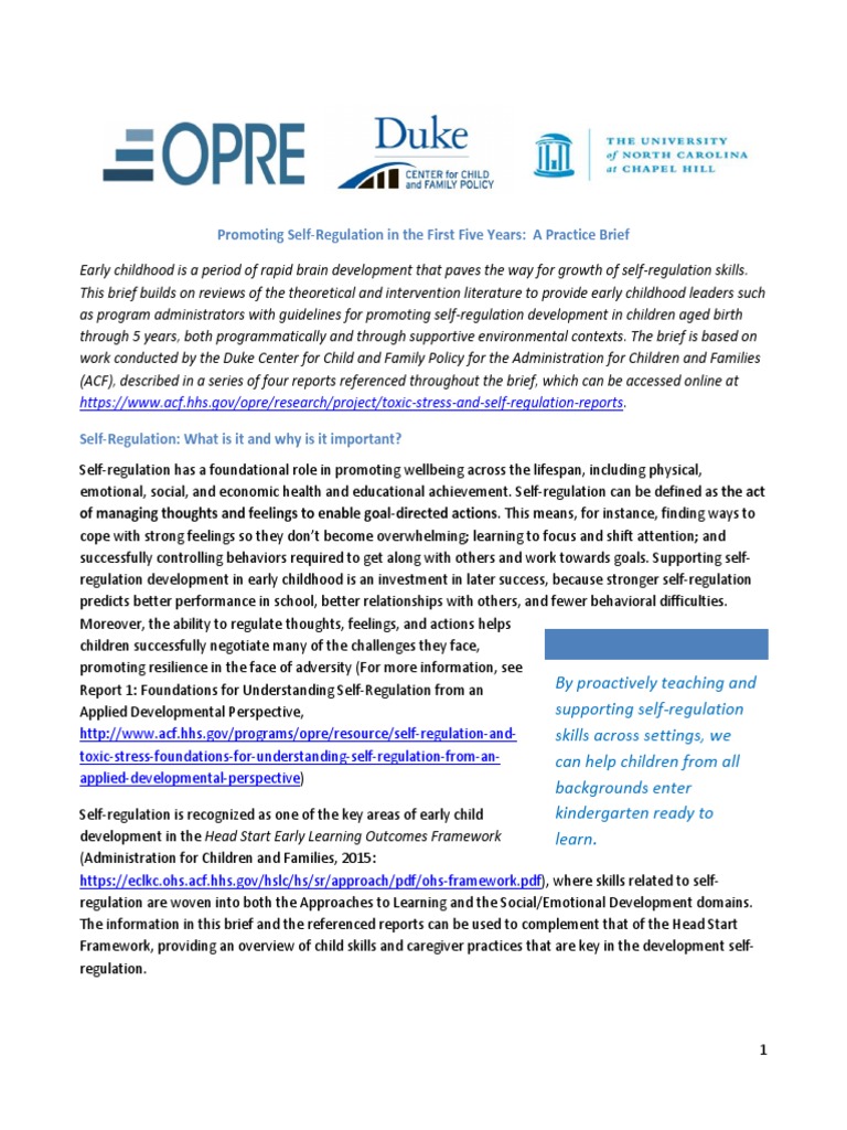 Promoting Self-Regulation in The First Five Years: A Practice Brief ...