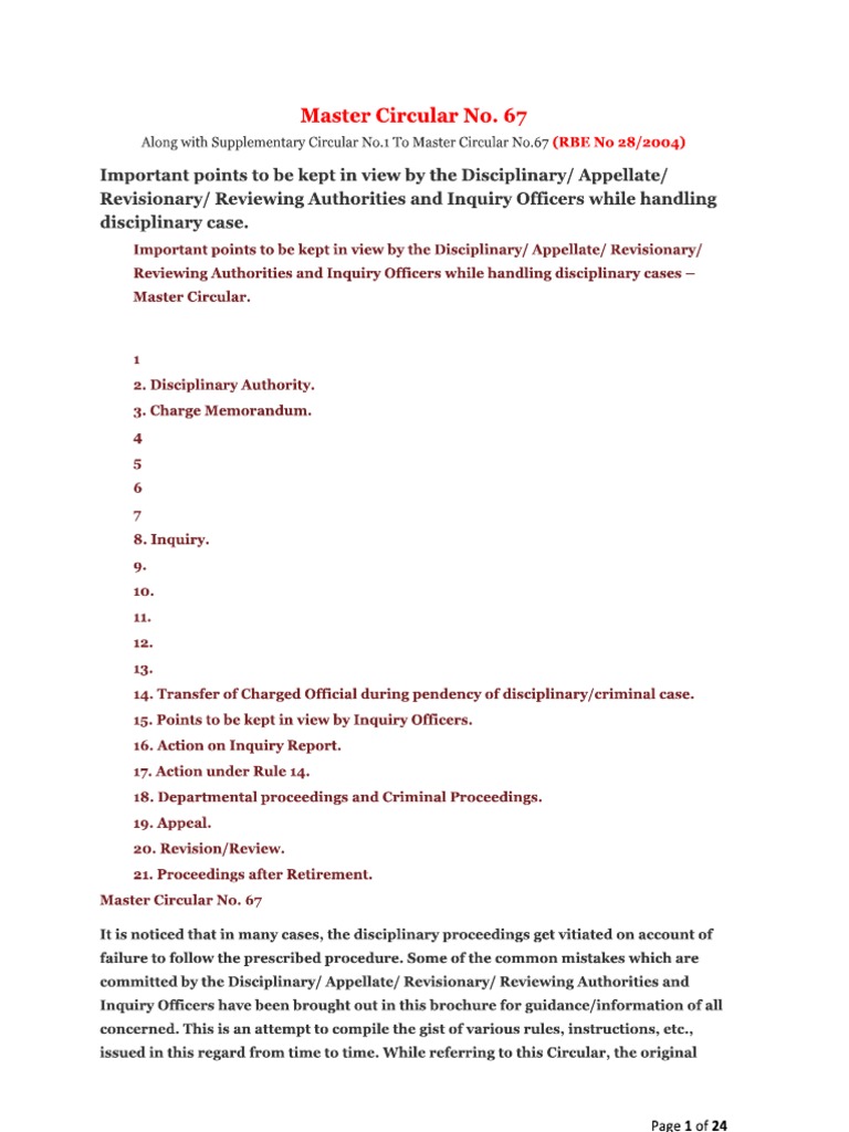 Master Circular - 67 - D & AR PDF | PDF