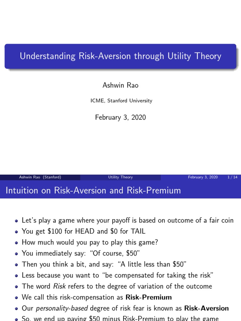 Understanding Risk-Aversion Through Utility Theory: Ashwin Rao | PDF ...