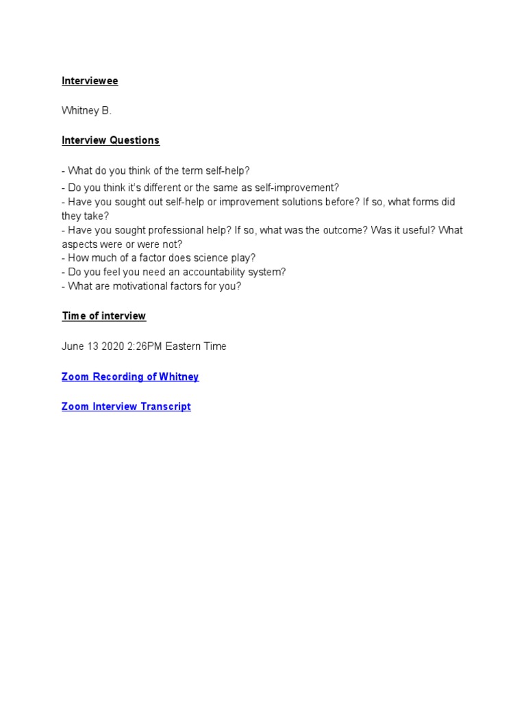 Interviewee: Zoom Recording of Whitney Zoom Interview Transcript | PDF