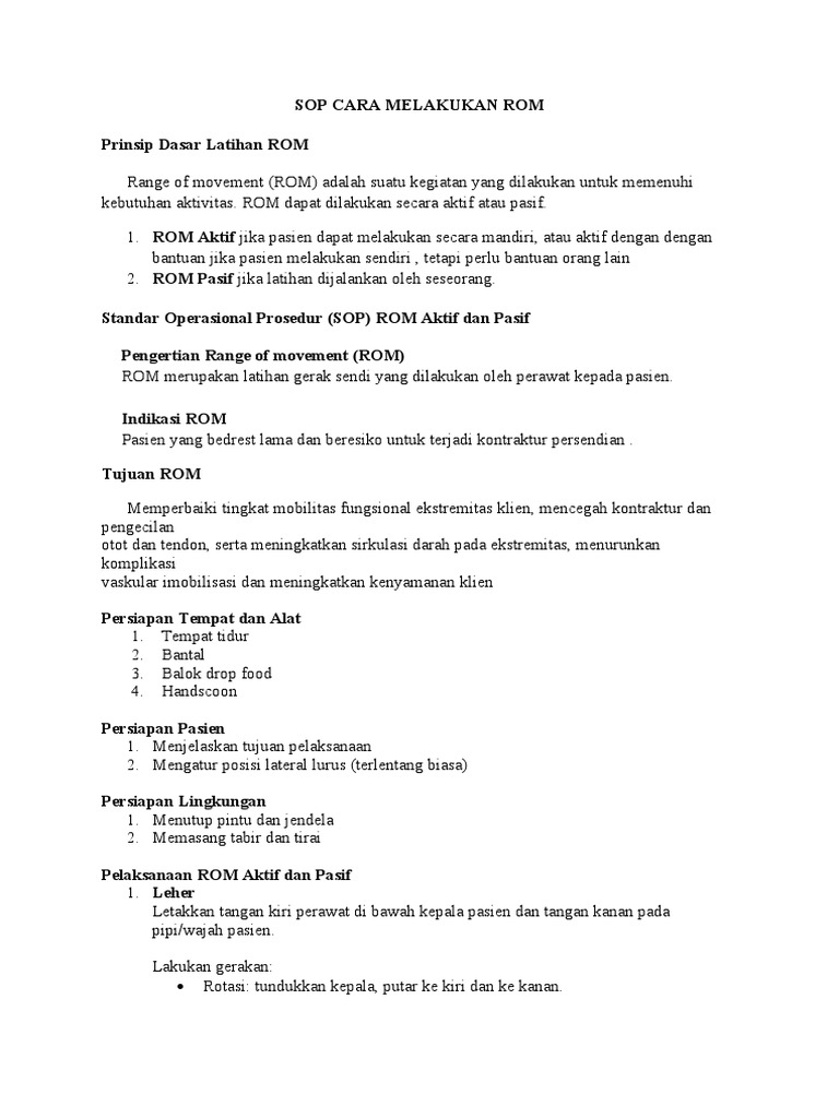 Prosedur SOP Latihan ROM Aktif-Pasif | PDF | Kesehatan Holistik