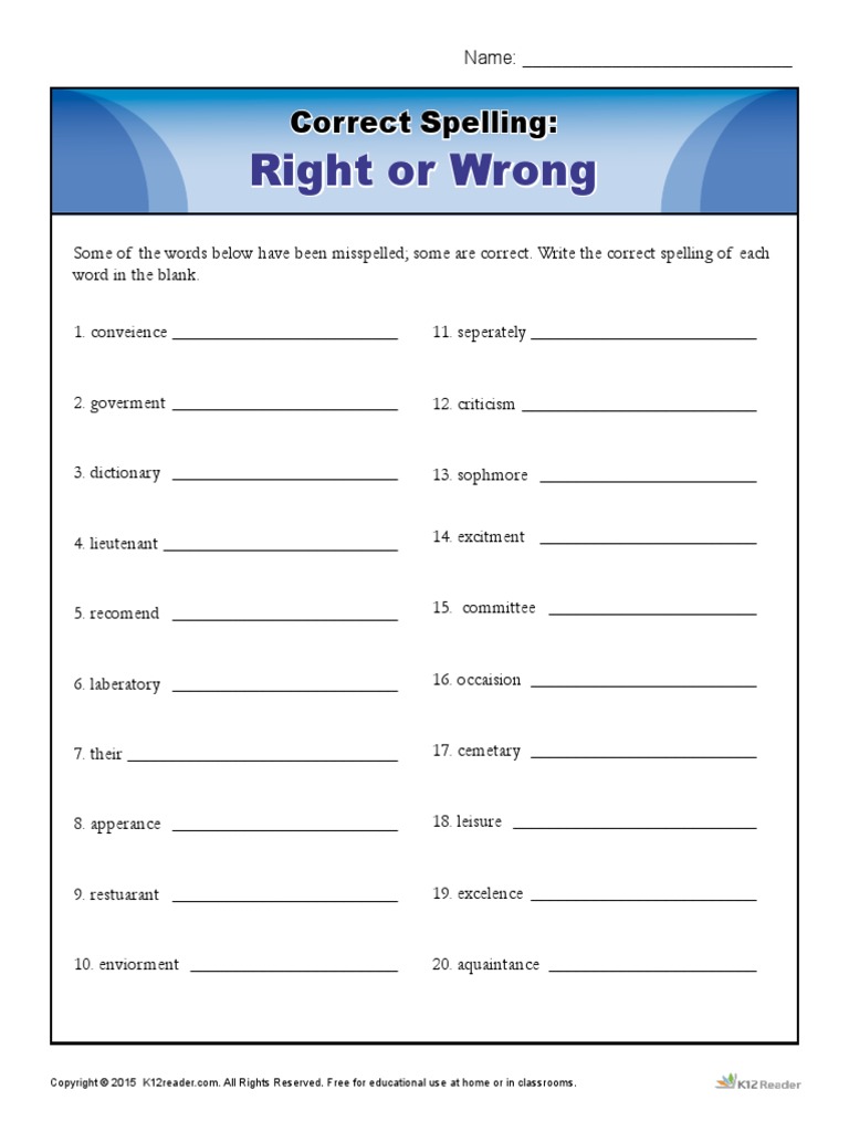 Right or Wrong: Correct Spelling | PDF | Spelling | Language Mechanics