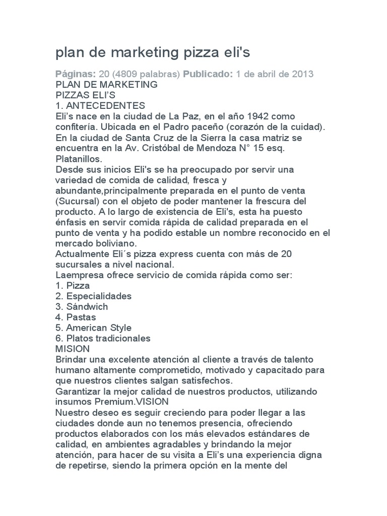 Pizza Elis | PDF | Investigación de mercado | Marketing