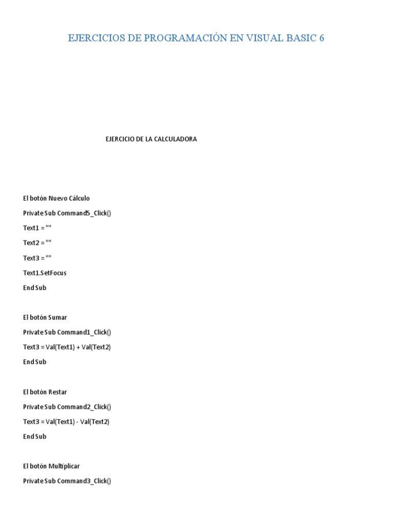 Ejercicios en Visual Basic 6 | PDF | Desarrollo de software | Software