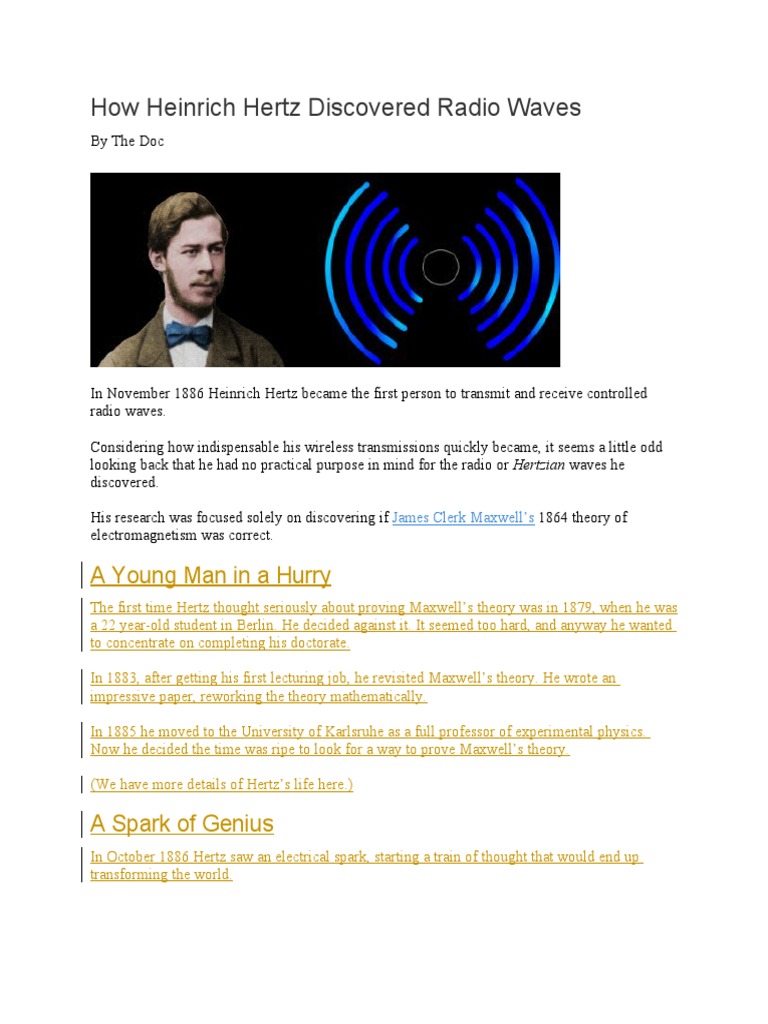 How Heinrich Hertz Discovered Radio Waves: A Young Man in A Hurry | PDF ...