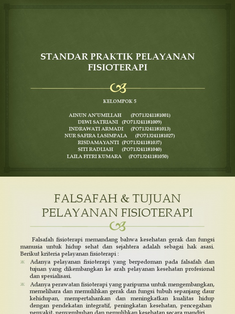 Kelompok 5 Standar Praktik Pelayanan Fisioterapi | PDF