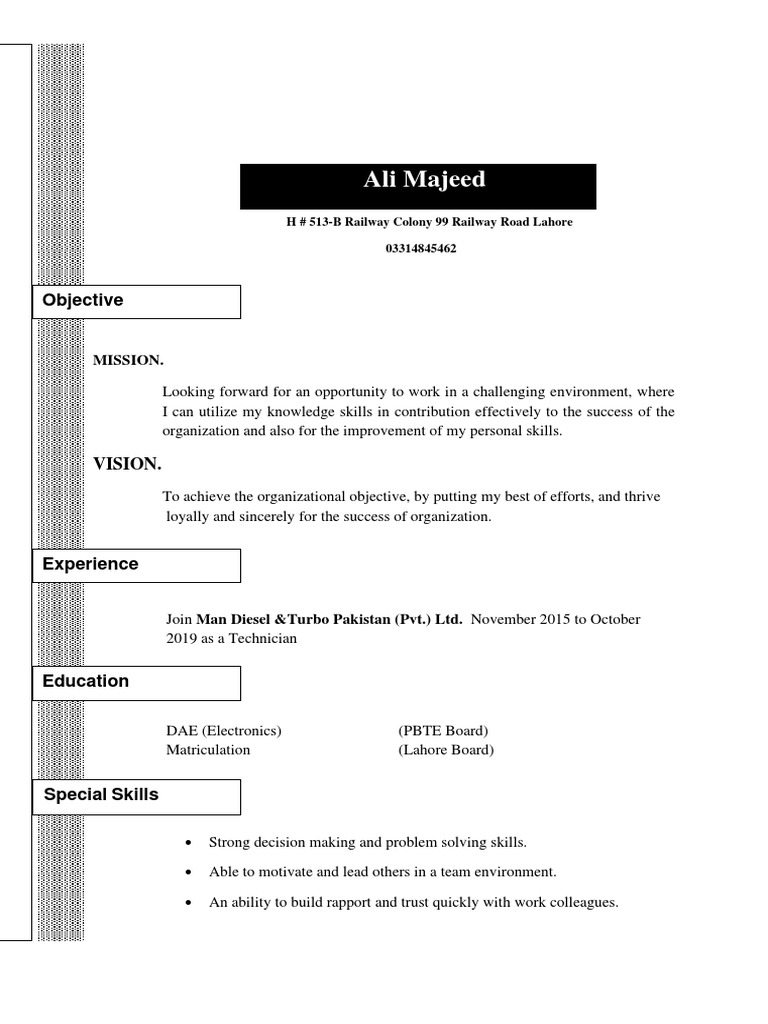 Ali Majeed: Objective | PDF