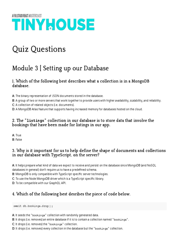 MongoDB Quiz Questions Module 3 | PDF