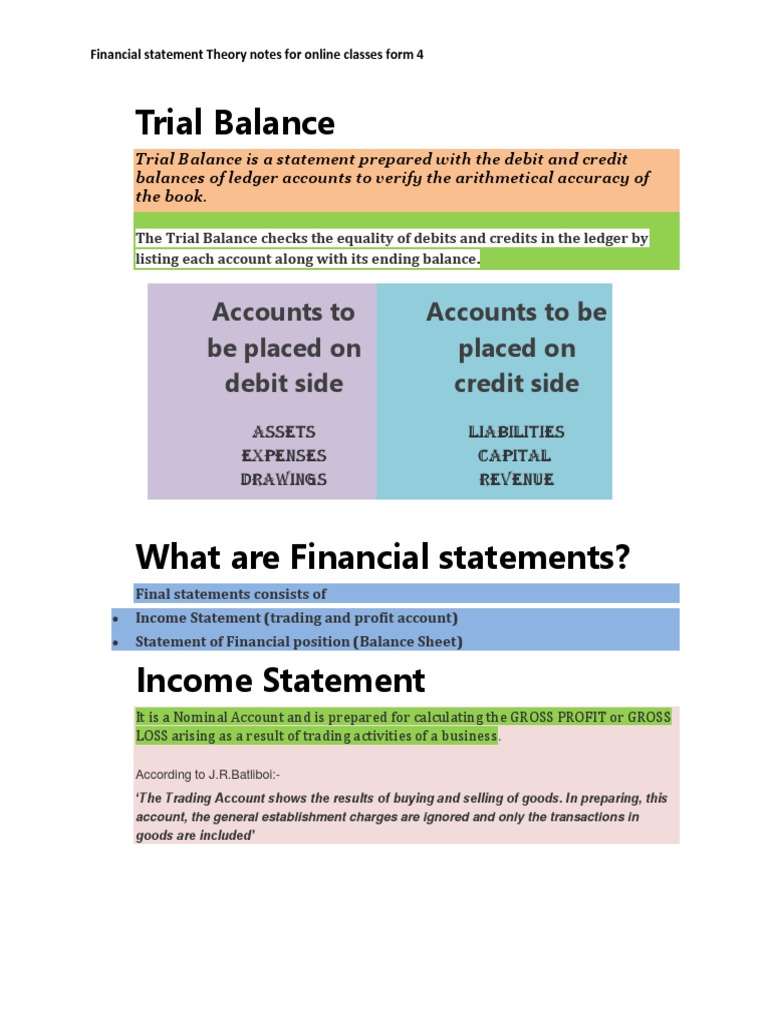 Financial Statement Theory Notes PDF | PDF | Debits And Credits ...