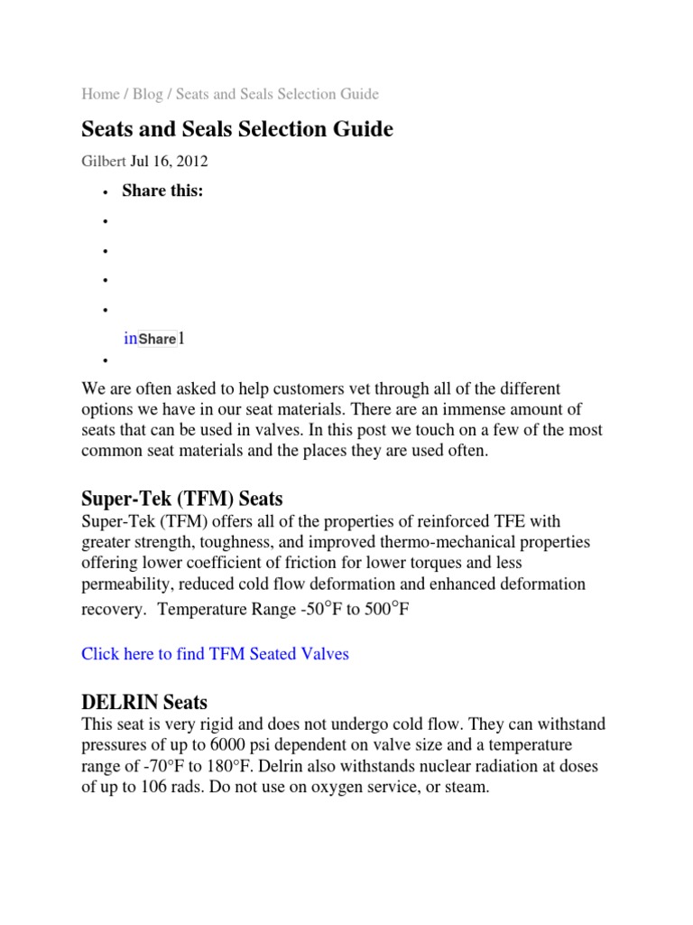 Valve Seat Materials Overview Guide | PDF | Building Engineering ...