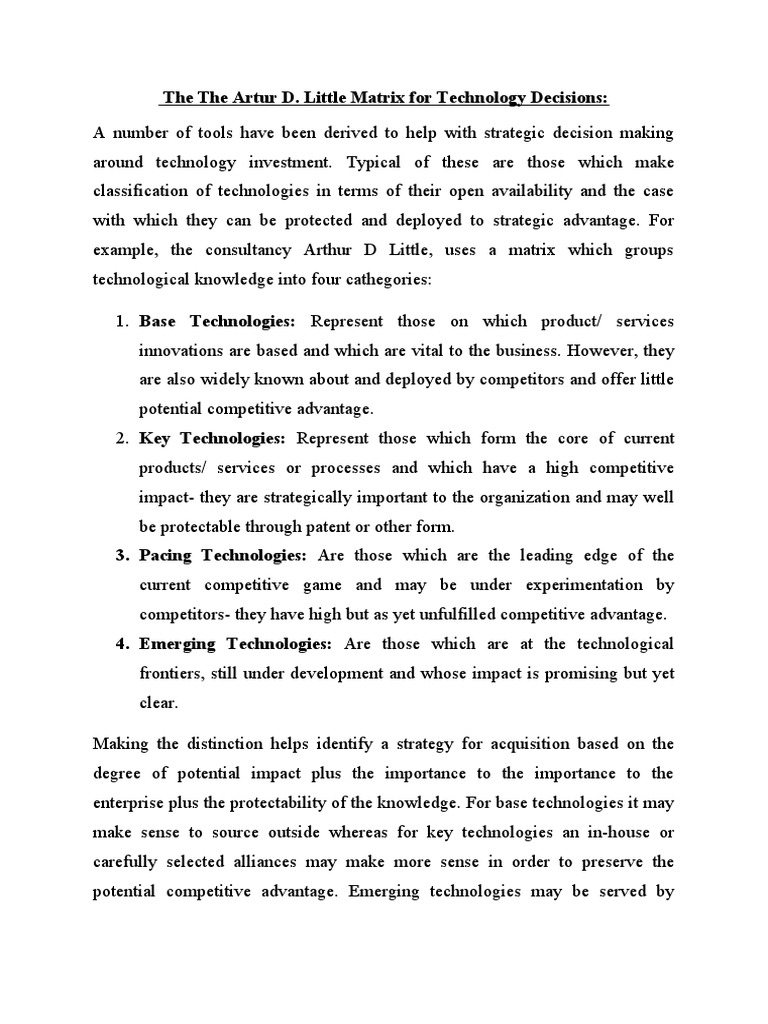 Matrix For Technology Decision | PDF | Innovation | Competitive Advantage