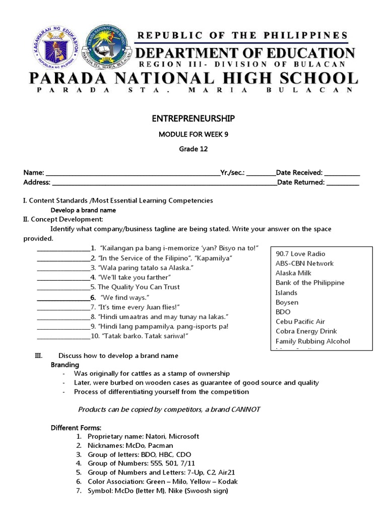 Entrep Week 9 | PDF | Target Audience | Brand