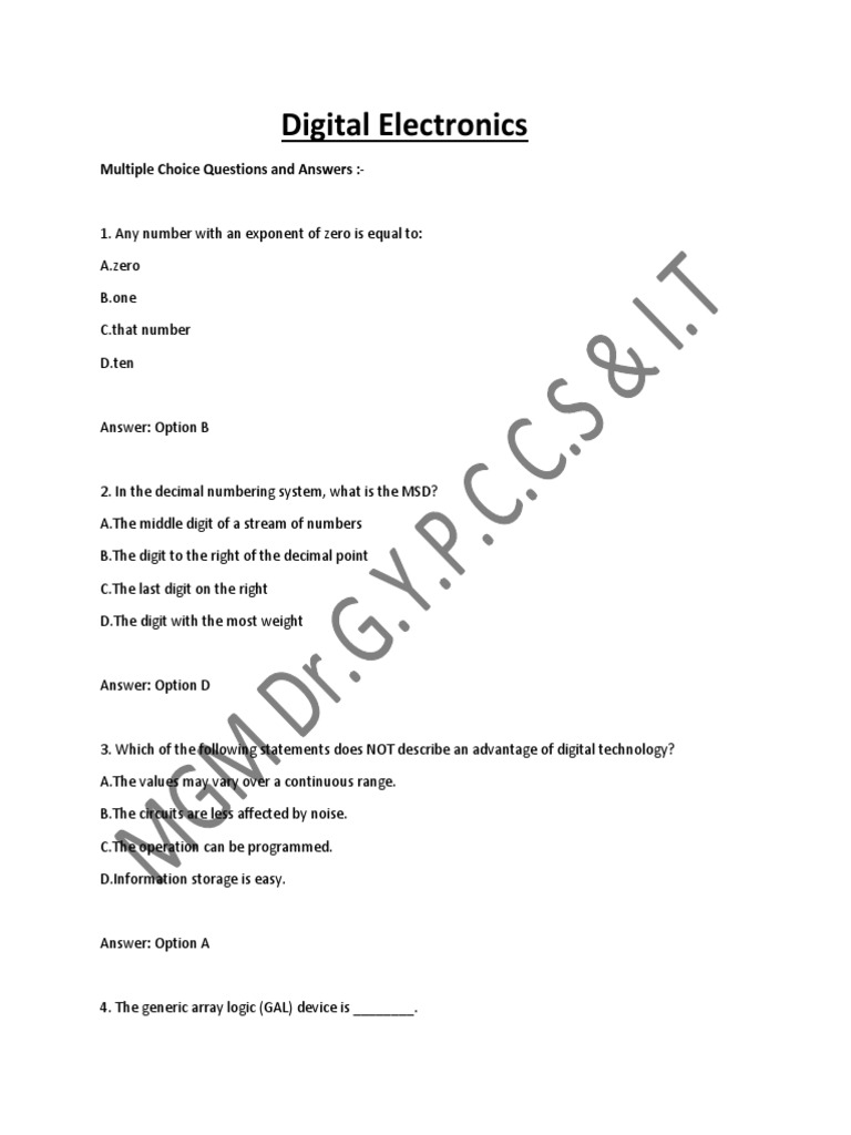Digital Electronics: Multiple Choice Questions and Answers | PDF | Analog To Digital Converter ...