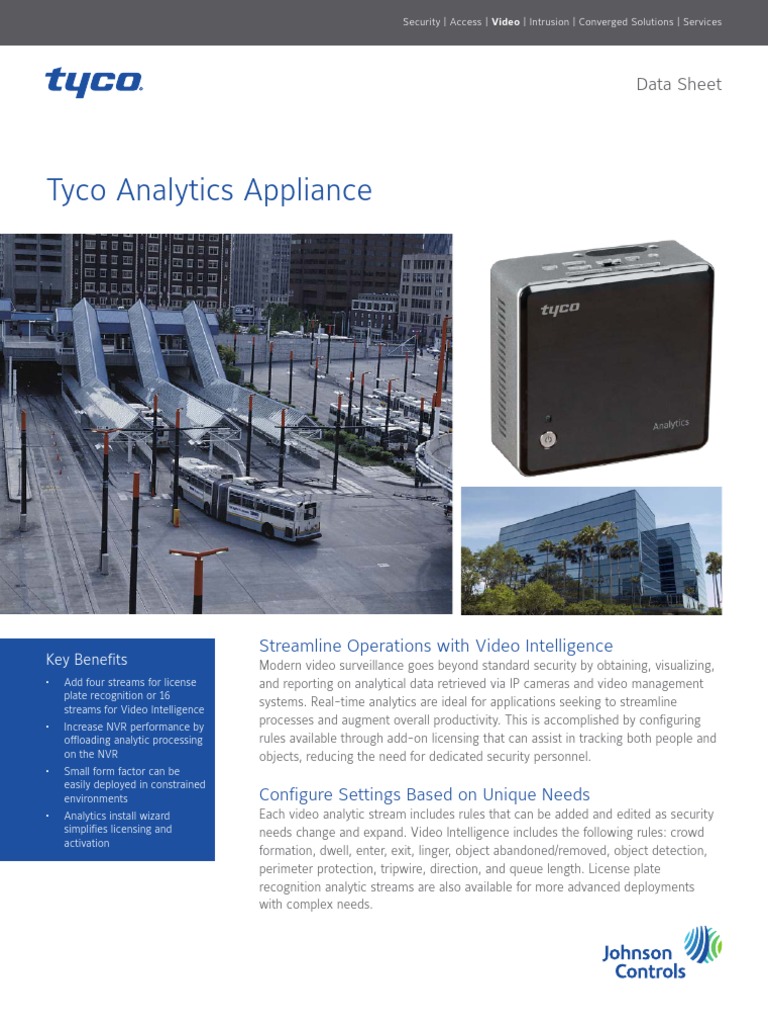 Tyco Analytics Appliance: Data Sheet | PDF | Analytics | Video