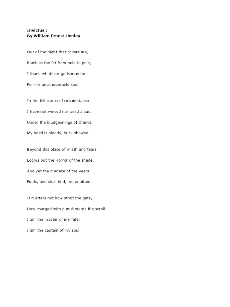 Invictus: by William Ernest Henley | PDF