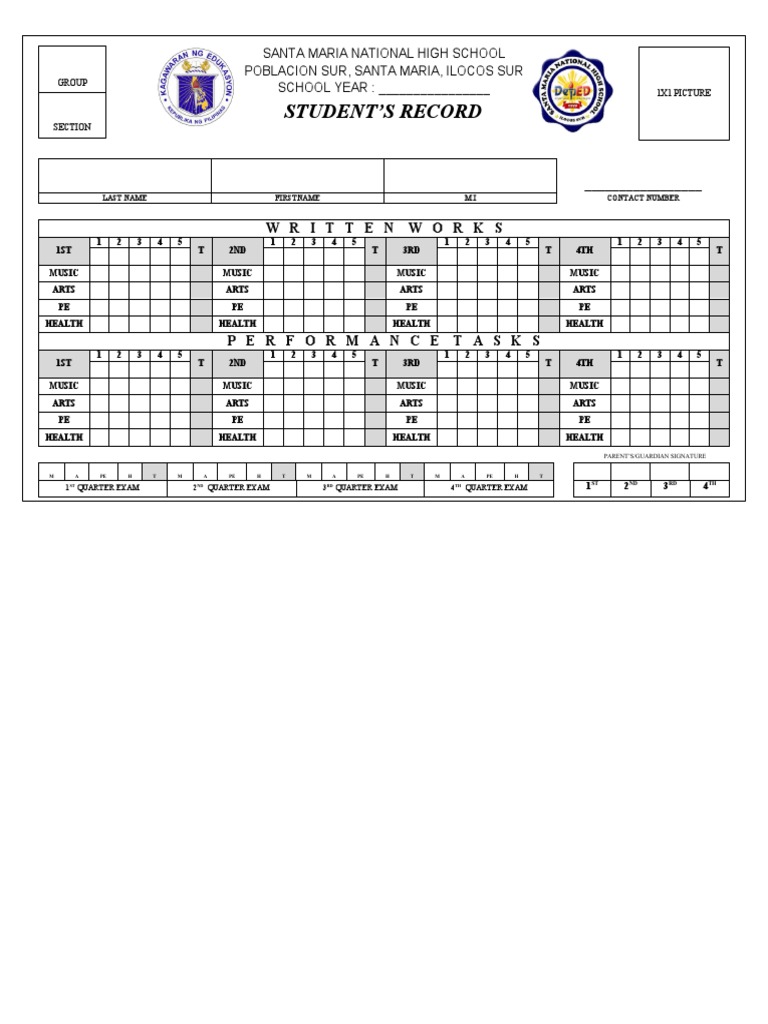 Student'S Record: - W R I T T E N W O R K S | PDF