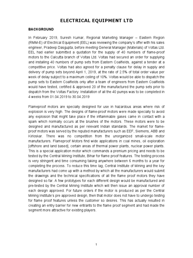 Flameproof Motors: EEL's Strategic Negotiation | PDF | Business ...