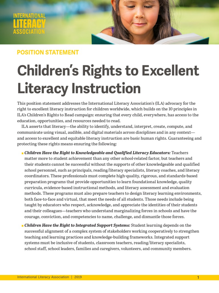 Children's Rights To Excellent Literacy Instruction: Position Statement ...