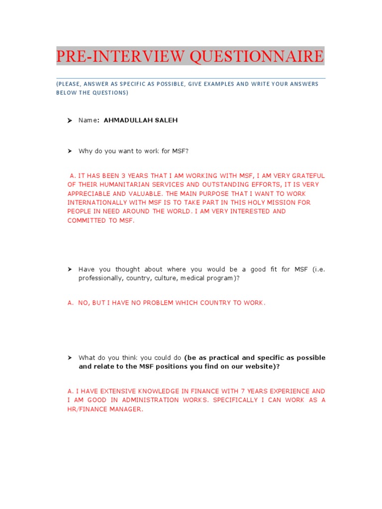 Pre Interview Questionnaire | PDF | Médecins Sans Frontières | Security