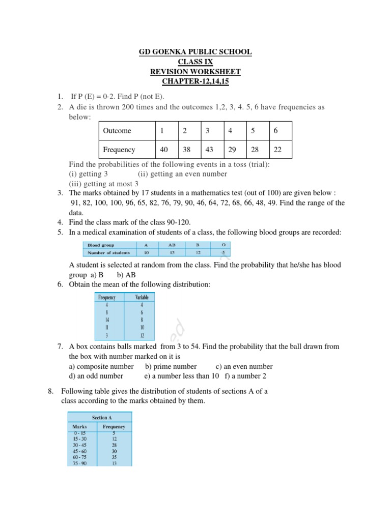 GD Goenka Public School Class Ix Revision Worksheet CHAPTER-12,14,15 ...