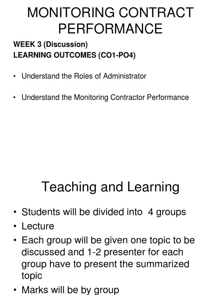Monitoring Contract Performance: WEEK 3 (Discussion) Learning Outcomes ...