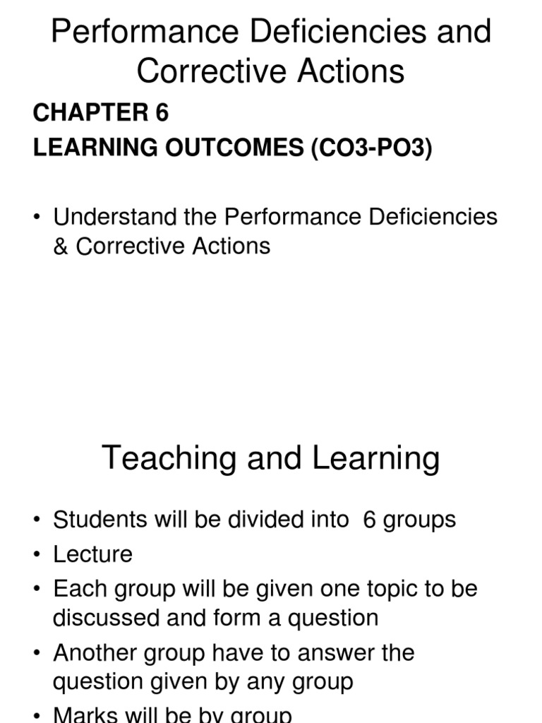Performance Deficiencies and Corrective Actions: Learning Outcomes (Co3 ...