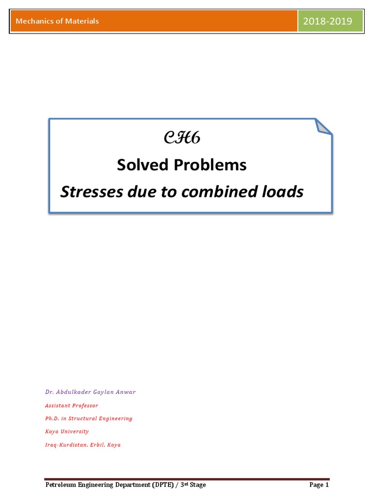 6.2 Chapter Six - Solved Problemes (Dr. Abdulkader) | PDF | Stress ...