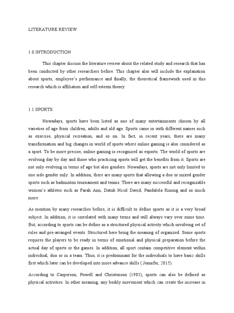 Literature Review Sports Activities | PDF | Self Esteem | Sports