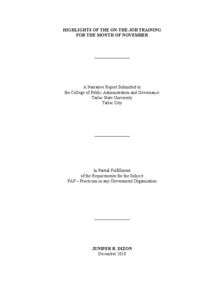 Internship Narrative Report Front Cover | PDF