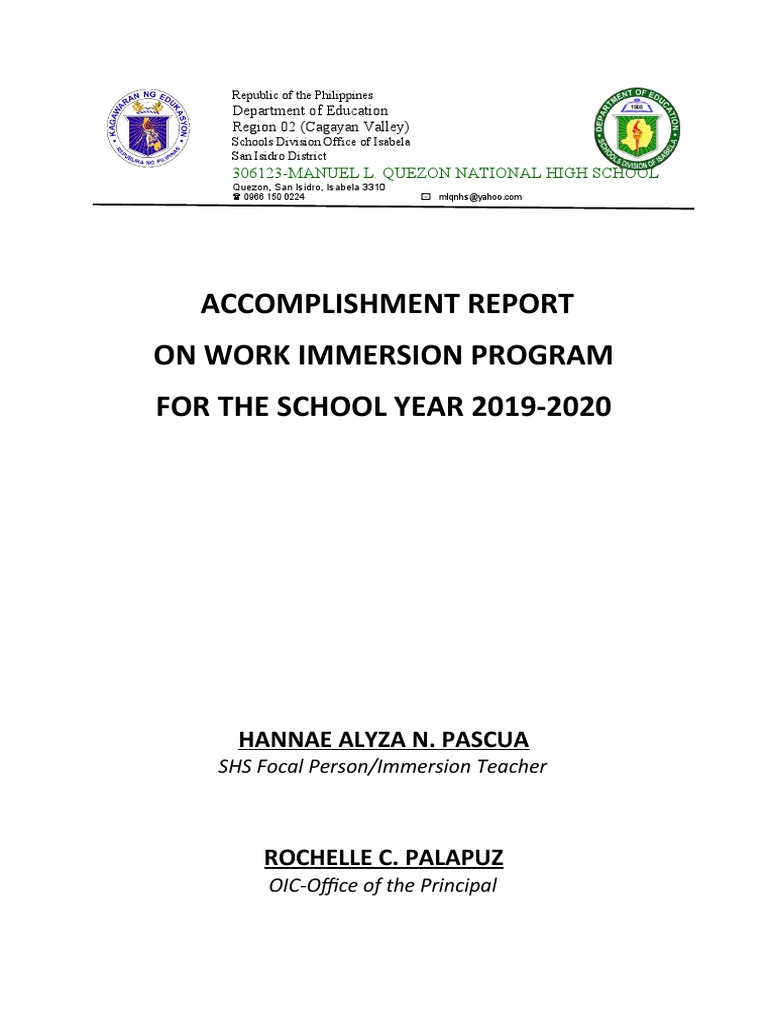 Accomplishment Report On SHS Immersion Program | PDF | Social ...