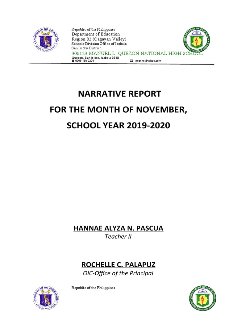 Narrative Report For The Month of November | PDF | Learning | Schools