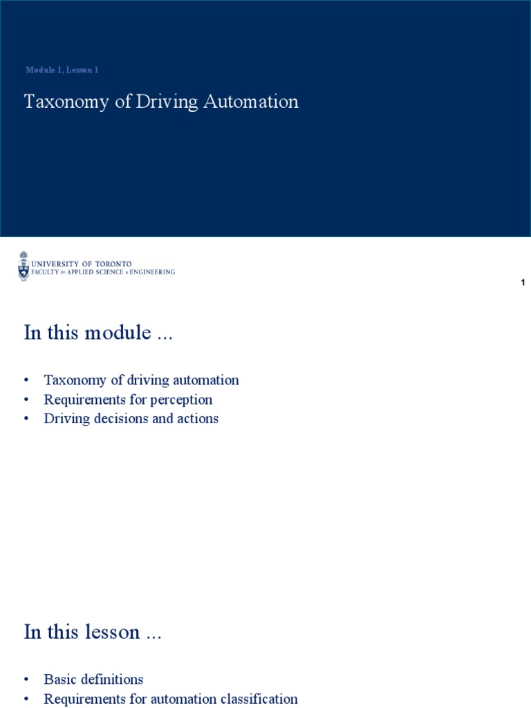 Taxonomy of Driving Automation: Module 1, Lesson 1 | PDF | Manufactured ...