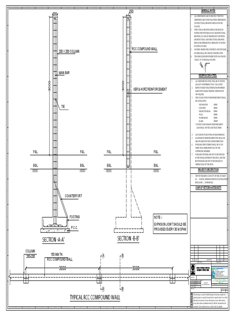 RCC Compound Wall Design Details | PDF | Architectural Elements | Building
