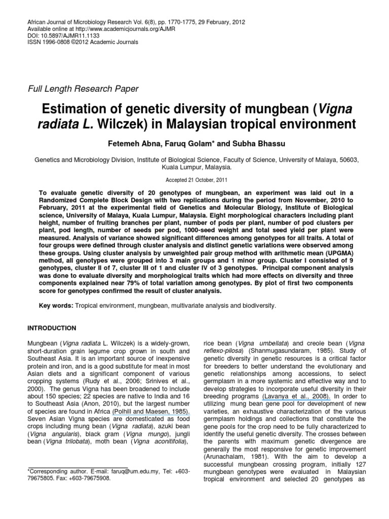 Estimation of Genetic Diversity of Mungb PDF | PDF | Bean | Principal ...