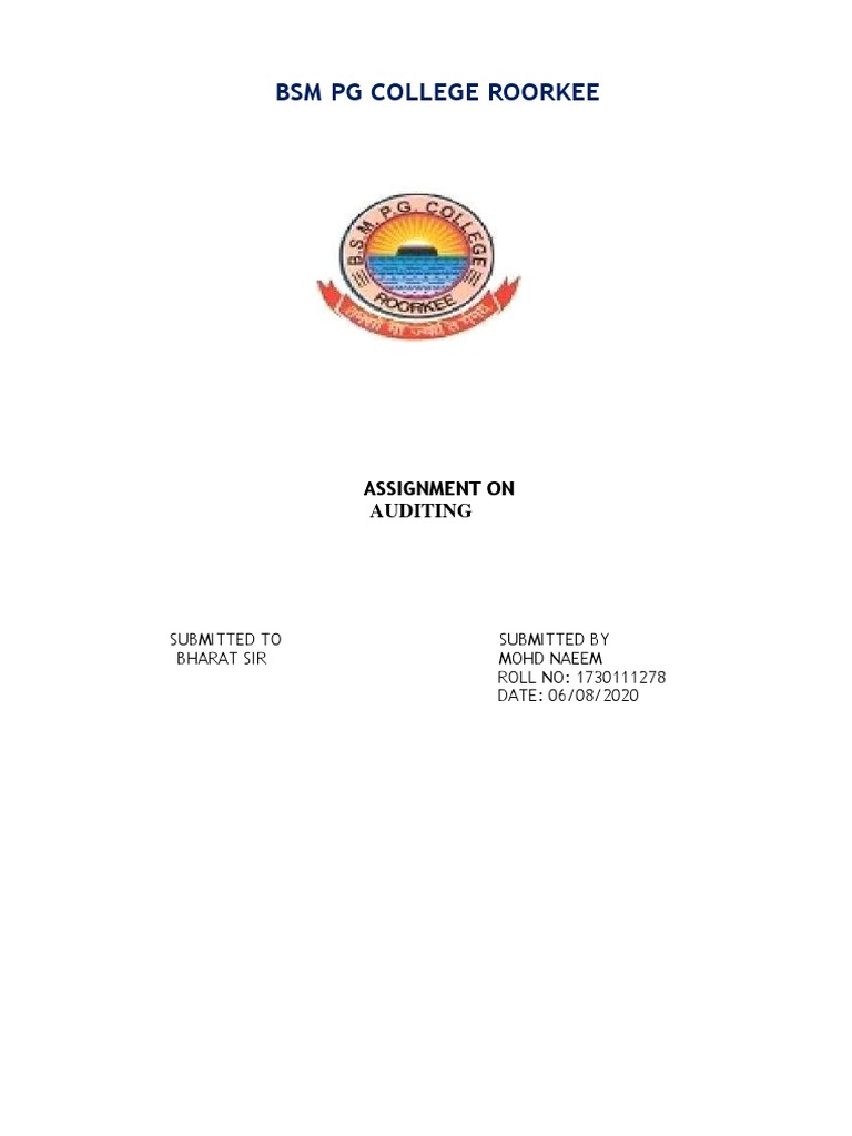 BSM PG College Roorkee: Assignment On Auditing | PDF | Labour Economics | Cost Of Goods Sold