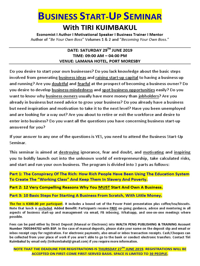 Business Startup Seminar Flyer June 2019 | PDF | Startup Company ...