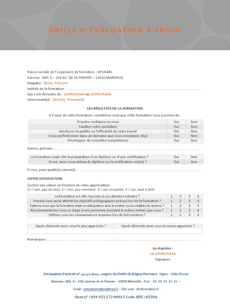QUESTIONNAIREGrille D'evaluation-A-Froid PDF | PDF | Business | Science