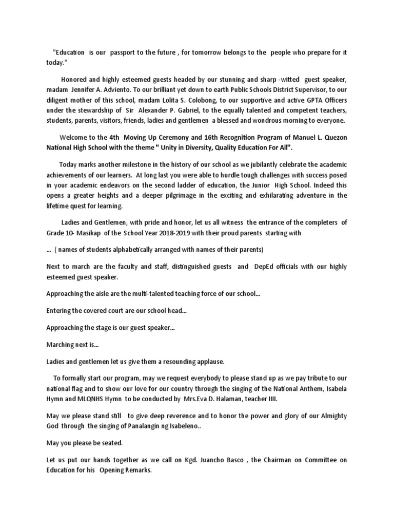 RCP Moving Up Ceremony Script | PDF