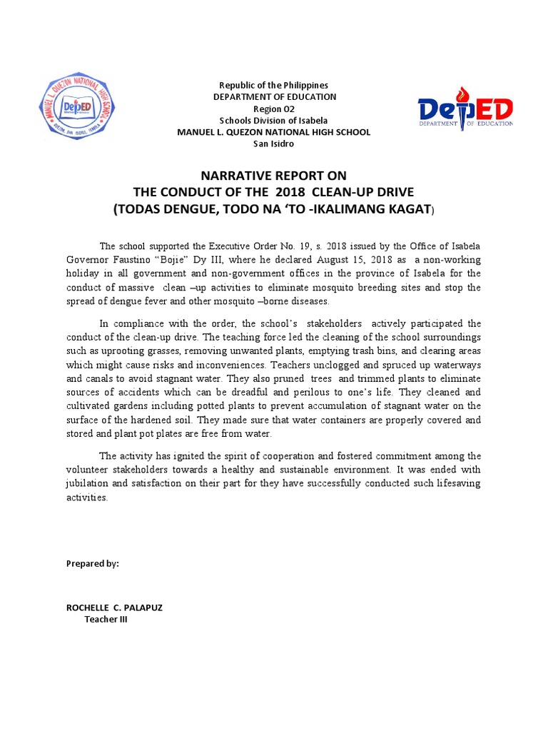 2018 Dengue Clean-Up Drive Report | PDF | Social Science | Science ...