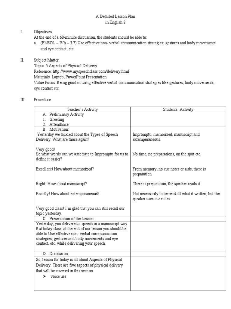 Lesson Plan 11 (Feruary 20, 2019) | Download Free PDF | Gesture ...